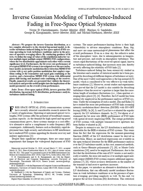 inverse gaussian modeling of turbulence induced fading in free space