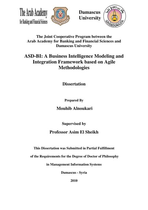 pdf a business intelligence modelling and integration framework based on agile methodologies