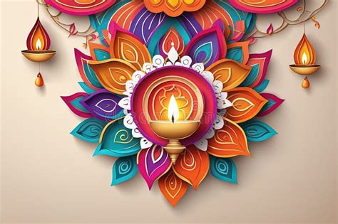 Happy Diwali Celebration Background With Diya Lights And Floral Design