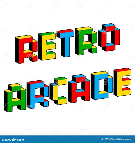 Retro Arcade Text In Style Of Old 8 Bit Video Games Vibrant Colorful 3d Pixel Letters Stock