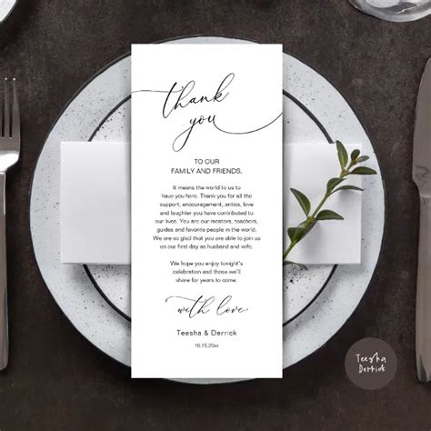 Romantic Wedding Place Setting Thank You Card Zazzle