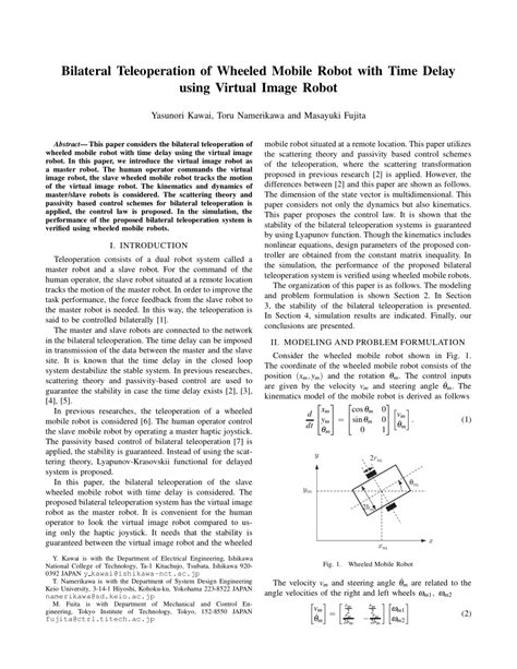 Pdf Bilateral Teleoperation Of Wheeled Mobile Robot With Time Delay