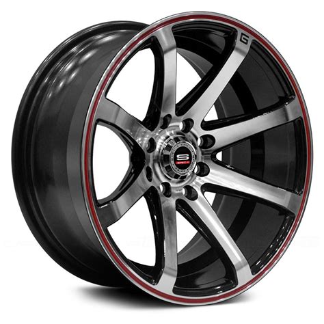 SPEC 1 SPT 17 Wheels Gloss Black With Machined Face And Red Groove Rims