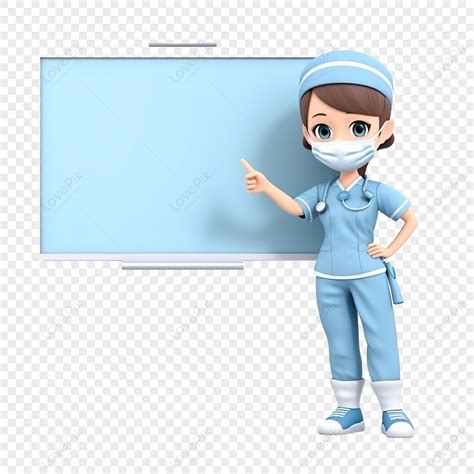 간호사 착용 마스크는 빈 화이트 보드 3d 캐릭터 일러스트로 설명됩니다 보건 의료 간호사복 Png 일러스트 무료 다운로드 Lovepik