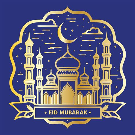 Eid Mubarak Groet Kaart Met Gouden Moskee Vector Illustratie Eid Al
