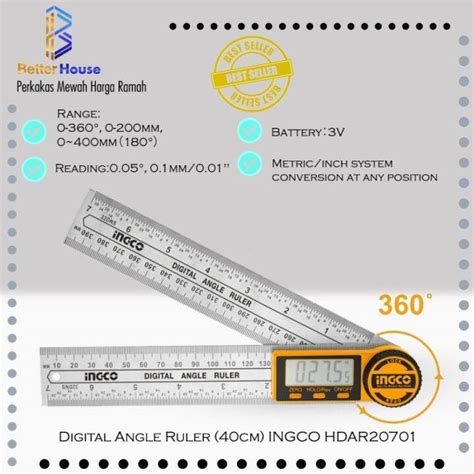Digital Angle Ruler 40cm Ingco Hdar20701 Penggaris Sudut Siku Tukang