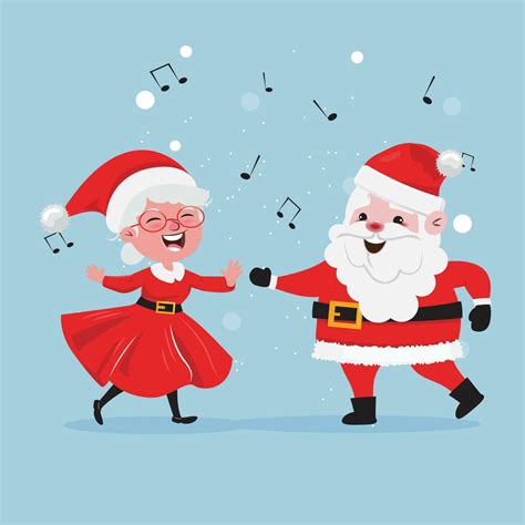 Poster With Santa Claus And Missis Claus Dancing And Celebrating