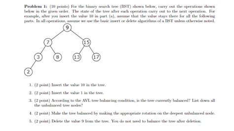 Solved Problem Points For The Binary Search Tree Chegg