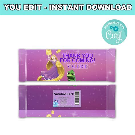 Tangled Candy Bar Labels Self Editing Instant Download Etsy