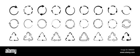 Set Of Doodle Handwriting Recycle Symbols Circle Round Arrow Sign