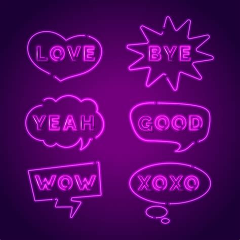 Free Vector Neon Speech Bubbles With Different Expressions Pack