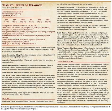 My Version Of The Tiamat Statblock R Tyrannyofdragons
