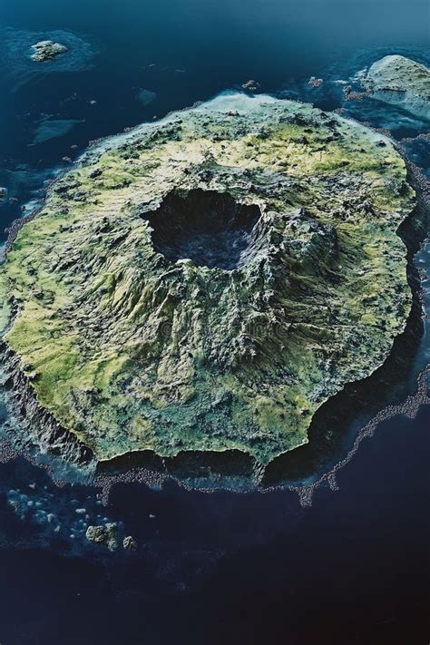 Satellite Gis Map Of A Volcanic Island Showcasing Elevation Craters And