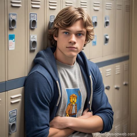 Young Man Leaning On A Locker Stable Diffusion Online