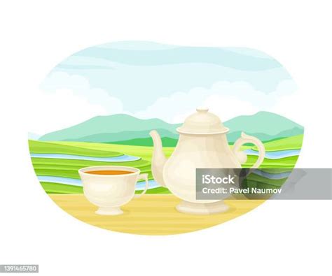 차 녹색 테라스 필드 농장 및 뜨거운 향기로운 음료 양조 벡터 일러스트 레이 션과 찻 주전자 0명에 대한 스톡 벡터 아트 및 기타 이미지 Istock