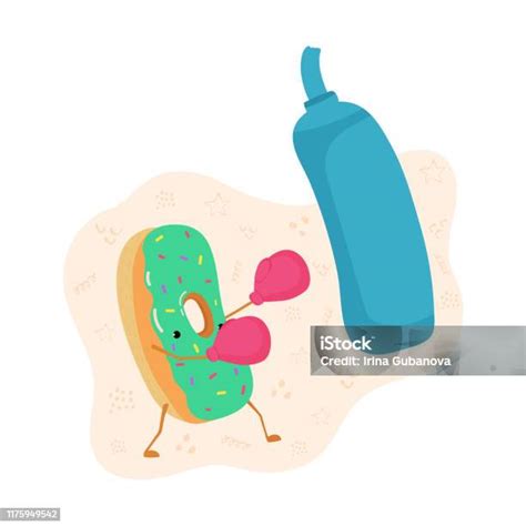 도넛 상자의 화려한 일러스트 권투 장갑 은 펀칭 가방 기차 포스터 엽서 옷 전단지에 녹색 도넛귀여운 포스터 벡터 개념에 대한