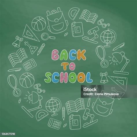 학교로 돌아갑니다 낙서와 만화 스타일의 학교 요소의 레터링 및 세트와 카드 누름 버튼에 대한 스톡 벡터 아트 및 기타 이미지 누름 버튼 분필 그림 1위 Istock