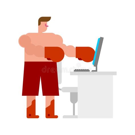 Online Fight Aggressive Opponent In Internet Man In Boxing Gloves