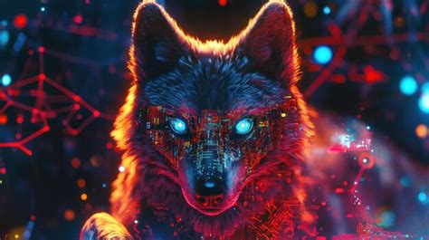 Cybernetic Wolf With Glowing Eyes Premium Ai Generated Image