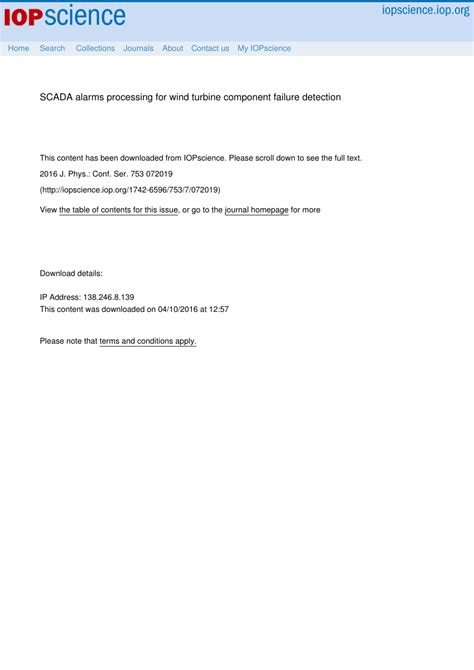 Pdf Scada Alarms Processing For Wind Turbine Component Failure Detection