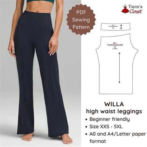 Willa High Rise Wide Leg Leggings Pdf Sewing Pattern Digital Sewing