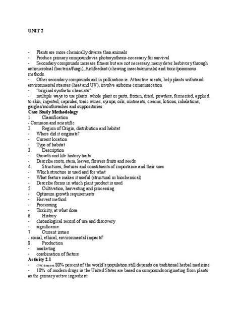 BOT 2000 Lecture 2 UNIT 2 12 Exam Study Notes OneClass