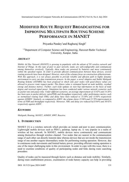 Modified Route Request Broadcasting For Improving Multipath Routing