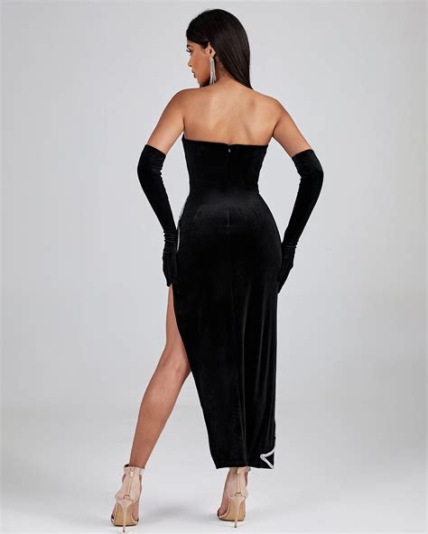 Asymmetric Backless Velvet Dress With Gloves Wolddress
