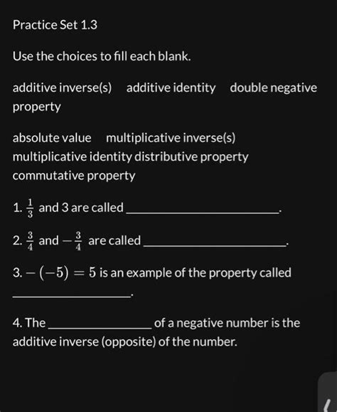 Solved Practice Set Use The Choices To Fill Each Blank Chegg