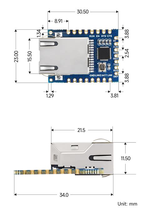 Miniaturowy Moduł Ttl Uart Do Ethernet Z Odlewanymi Otworami Waveshare