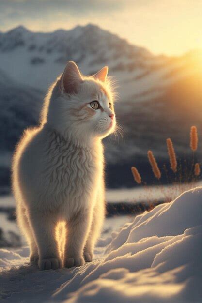 Premium Photo White Cat Standing On Top Of A Snow Covered Ground