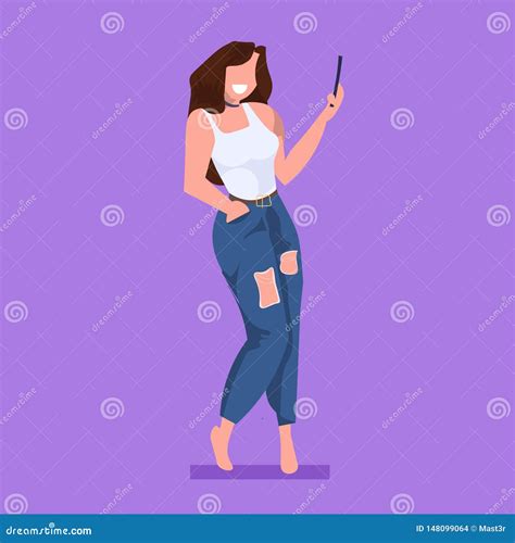 Casual Woman Taking Selfie Photo On Smartphone Camera Young Female