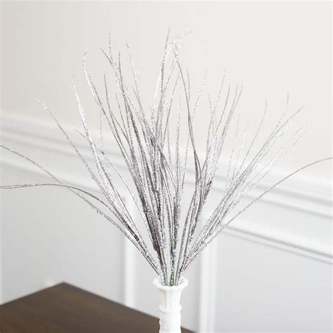 Silver Glittered Artificial Grass Bush Bushes Bouquets Florals