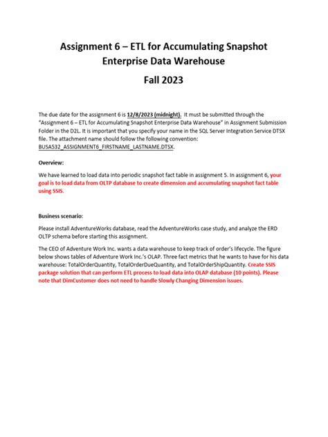 Assignment 6 Etl For Accumulating Snapshot Enterprise Data Warehouse