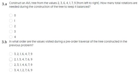 solved 3 a construct an avl tree from the values 2 3 6 4