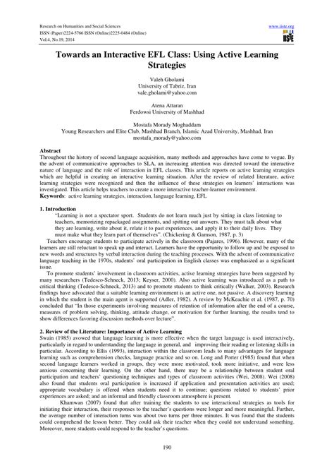 Pdf Towards An Interactive Efl Class Using Active Learning Strategies