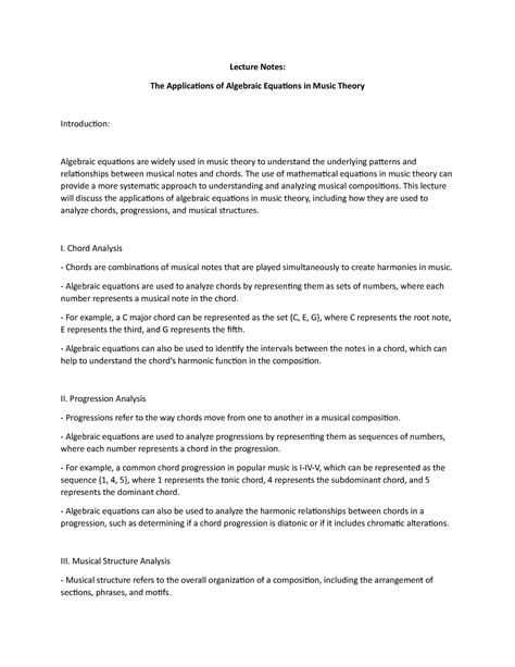 Lecture Notes The Applications Of Algebraic Equations In Music Theory