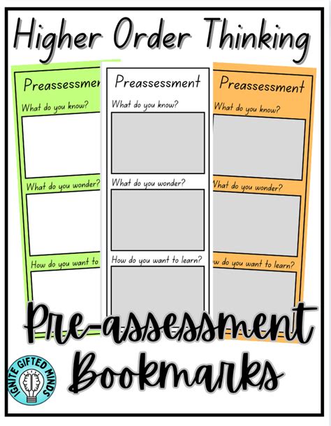 Pre Assessment Bookmarks Higher Order Thinking