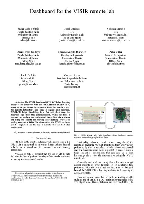 Pdf Dashboard For The Visir Remote Lab