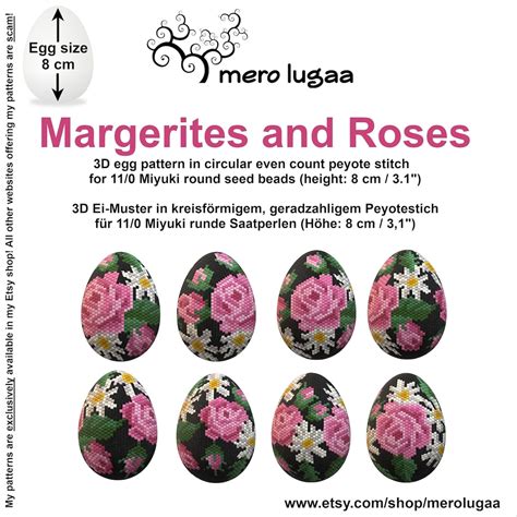Margerites And Roses 8 Cm Peyote Egg Even Count Circular Peyote