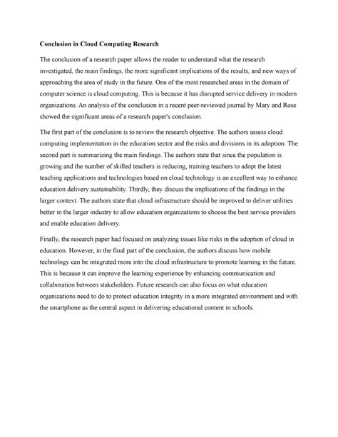 Computer Science Conclusion In Cloud Computing Research The
