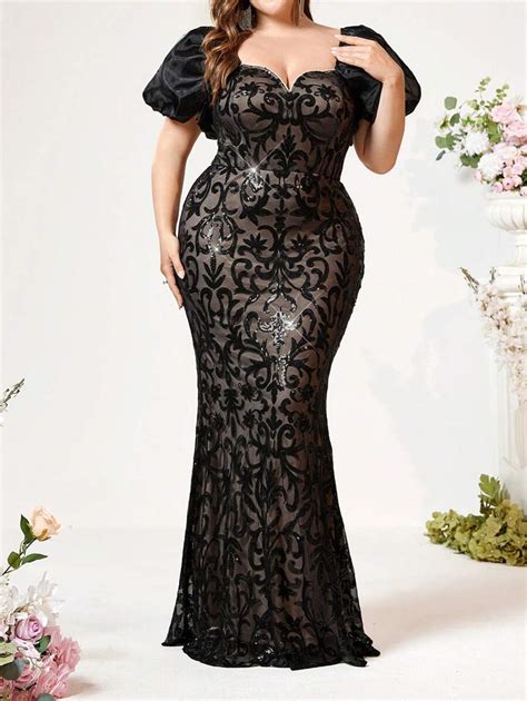 Shein Belle Plus Size Vrouwen Zwarte Kant Doorschijnende Luxe