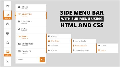 Responsive Side Navigation Bar In Html And Css Dashboard Sidebar With Submenu