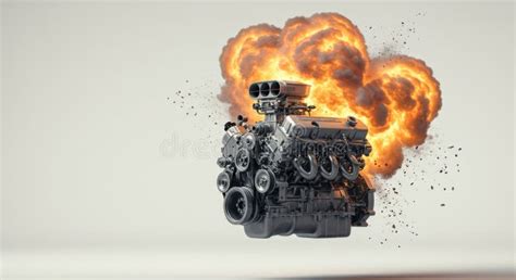 Powerful V8 Engine With Dynamic Flames And Explosions In Action Stock