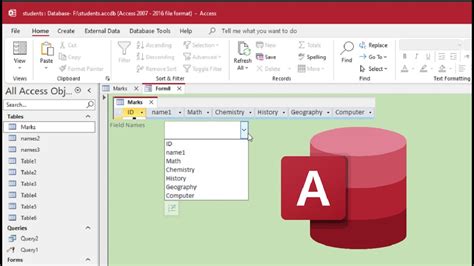 How To Populate Combo Box From Field Names In Table Forms Microsoft Access Database Using Vba