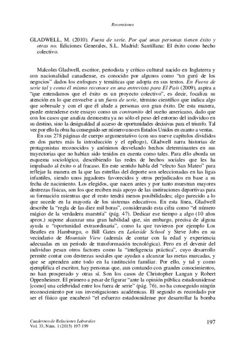 Pdf Gladwell M 2010 Fuera De Serie Por Qué Unas Personas
