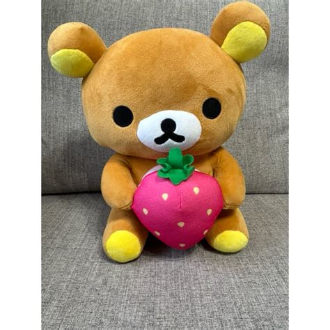 全新正版 12吋拉拉熊 約30公分 Rilakkuma 拉拉熊 草莓坐姿系列 懶懶熊 絨毛娃娃 有雷射標籤 蝦皮購物