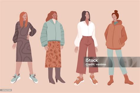 간단한 평면 스타일의 패션 벡터 일러스트 추한 운동화와 현대 의상세련된 여자 여성 캐릭터 가방에 대한 스톡 벡터 아트 및 기타 이미지 Istock