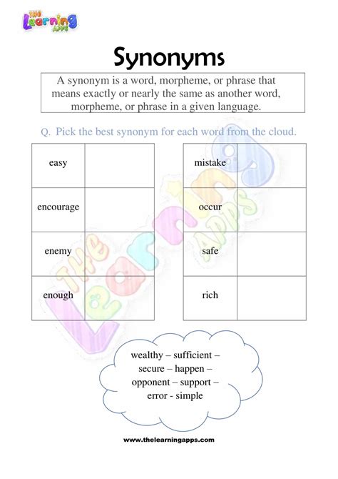 Synonyms Worksheets Worksheets Library