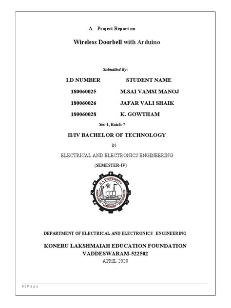 A Project Report On Wireless Doorbell Wi Pdf Arduino Computer